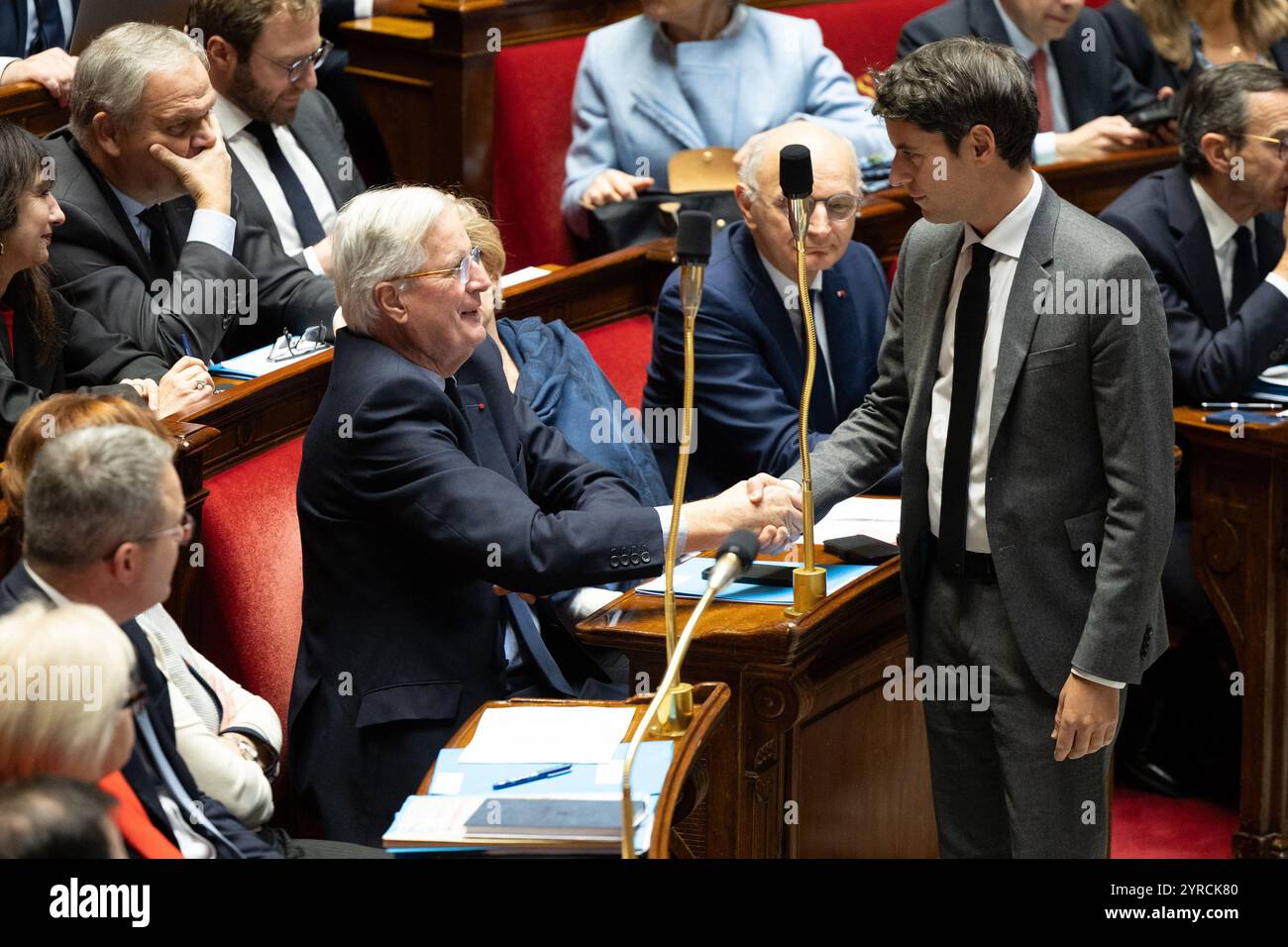 French Prime Minister Michel Barnier greets Former French Prime ...
