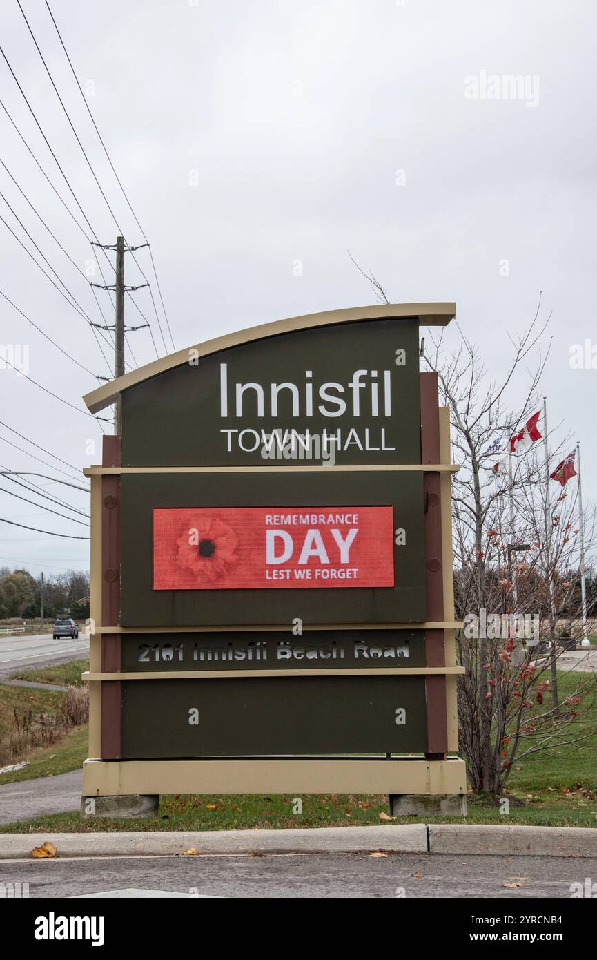 Town hall sign on Innisfil Beach Road in Innisfil, Ontario, Canada ...