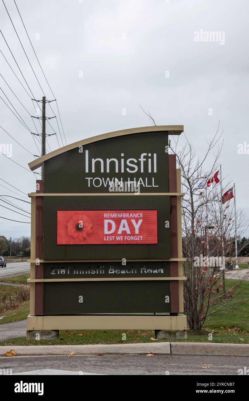 Town hall sign on Innisfil Beach Road in Innisfil, Ontario, Canada ...