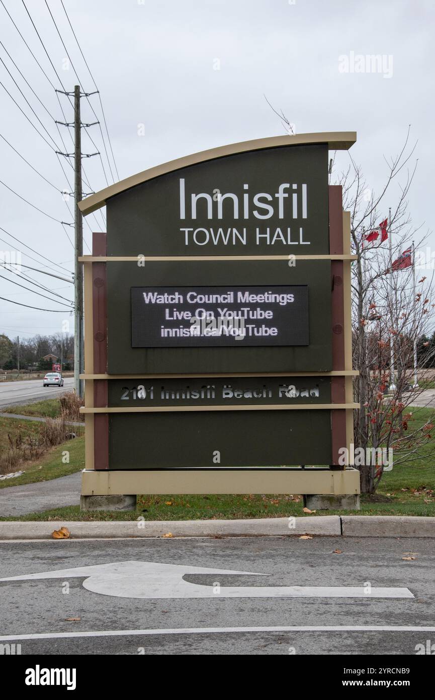 Town hall sign on Innisfil Beach Road in Innisfil, Ontario, Canada ...