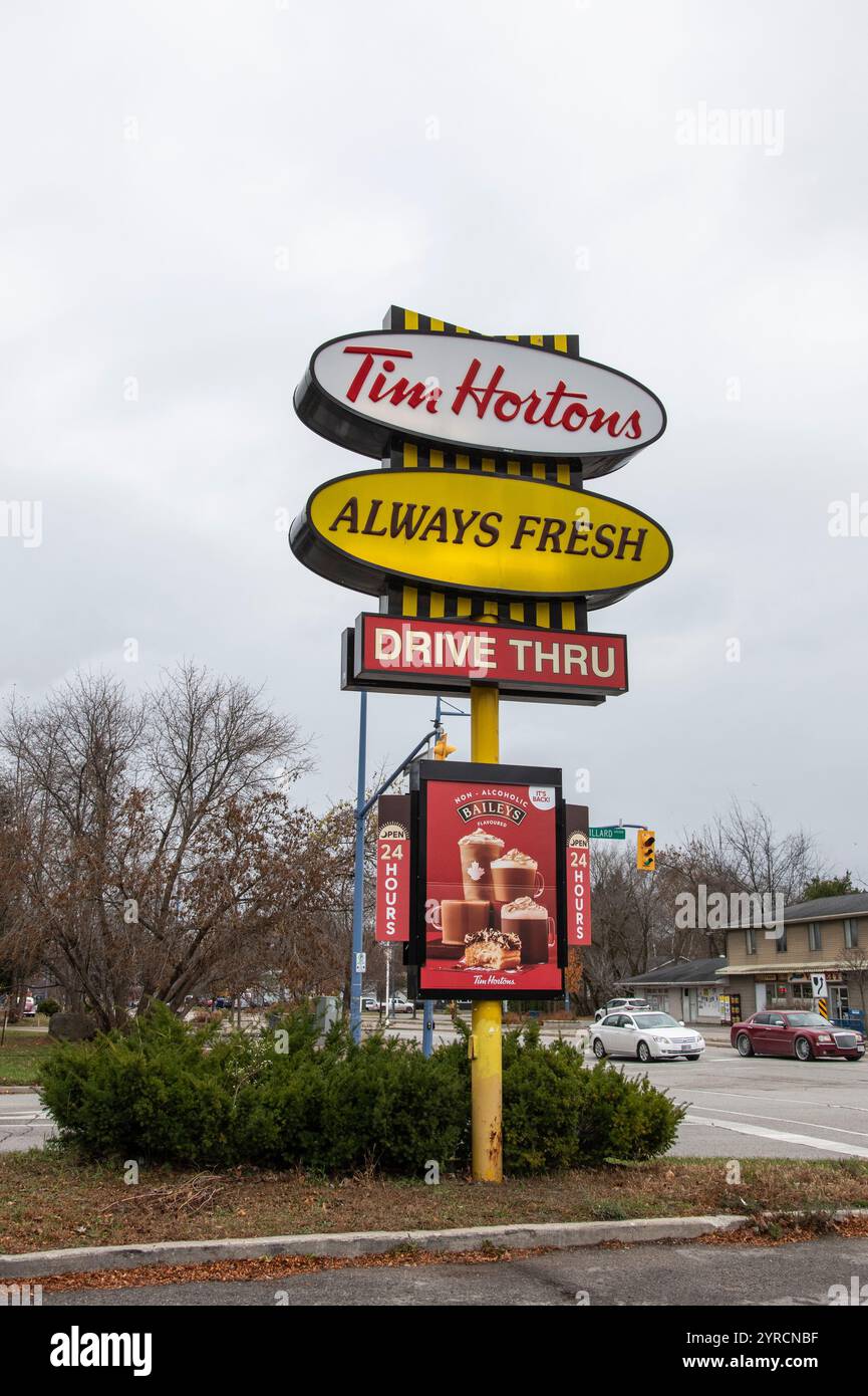 Tim Horton's sign on Innisfil Beach Road in Innisfil, Ontario, Canada ...