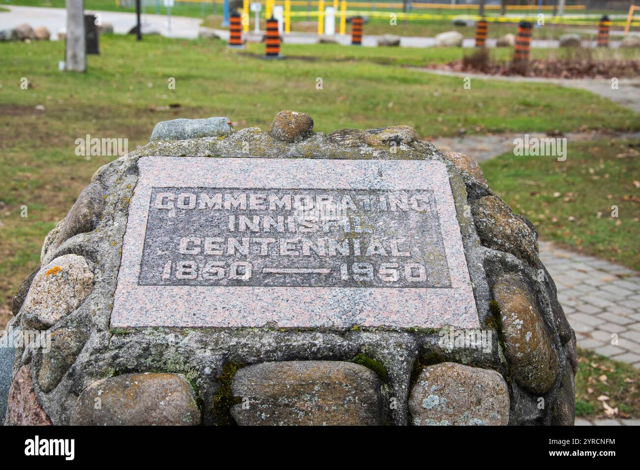 Stone plaque commemorating town's centennial at Innisfil Beach Park in ...