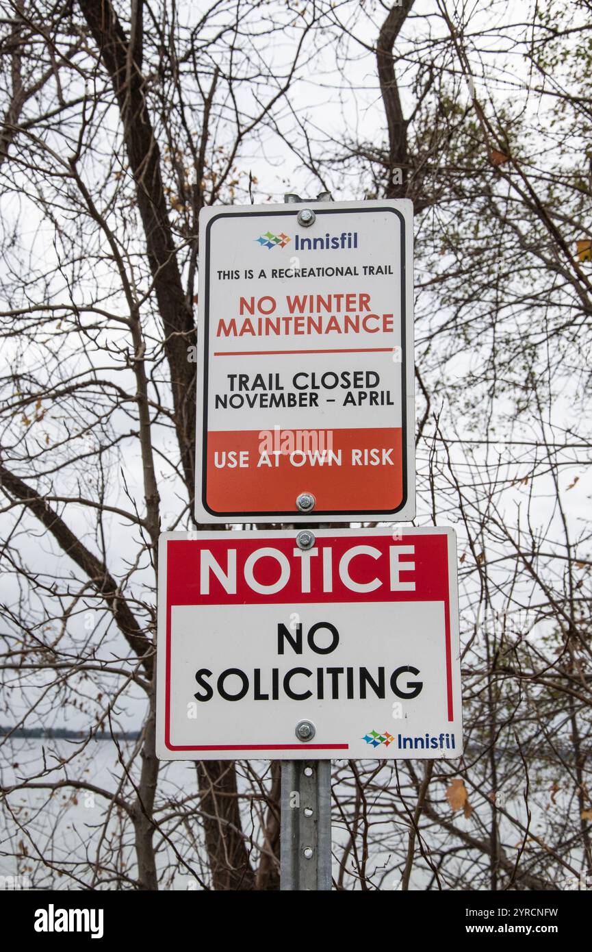 No winter maintenance and no soliciting signs at Innisfil Beach Park in ...
