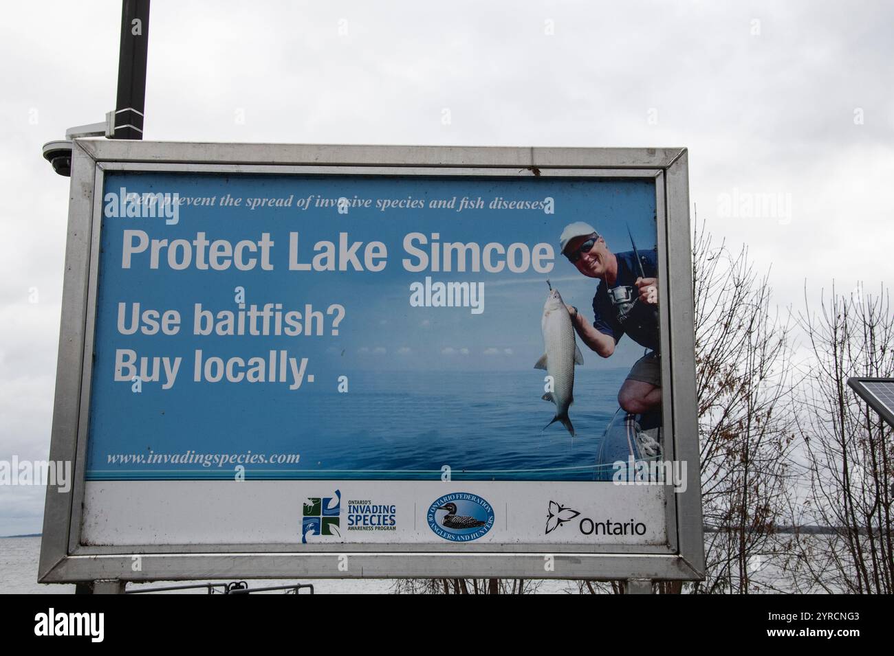 Protect Lake Simcoe sign at the boat launch at Innisfil Beach Park in ...