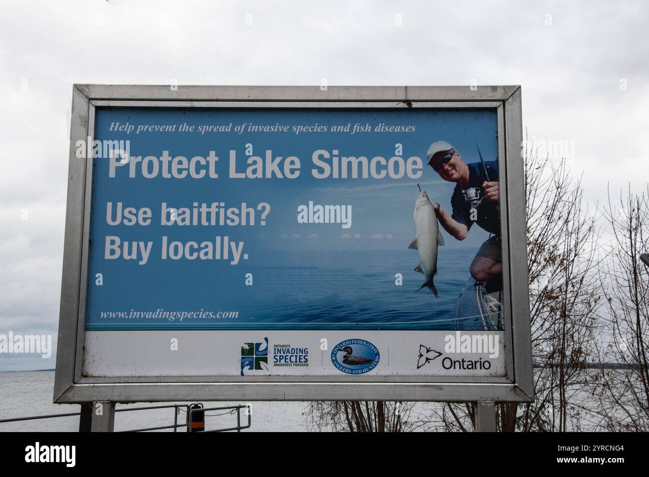 Protect Lake Simcoe sign at the boat launch at Innisfil Beach Park in ...