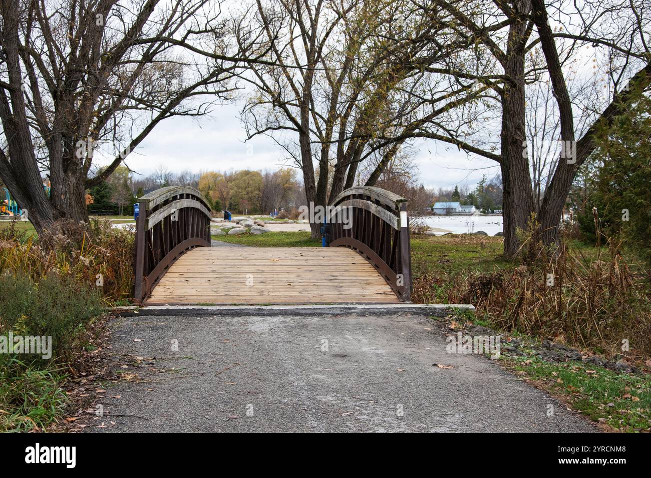 Pedestrian bridge at Innisfil Beach Park in Innisfil, Ontario, Canada ...