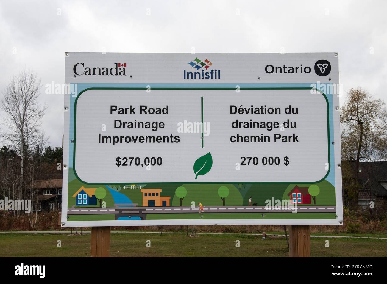 Park road drainage improvements cost sign at Innisfil Beach Park in ...