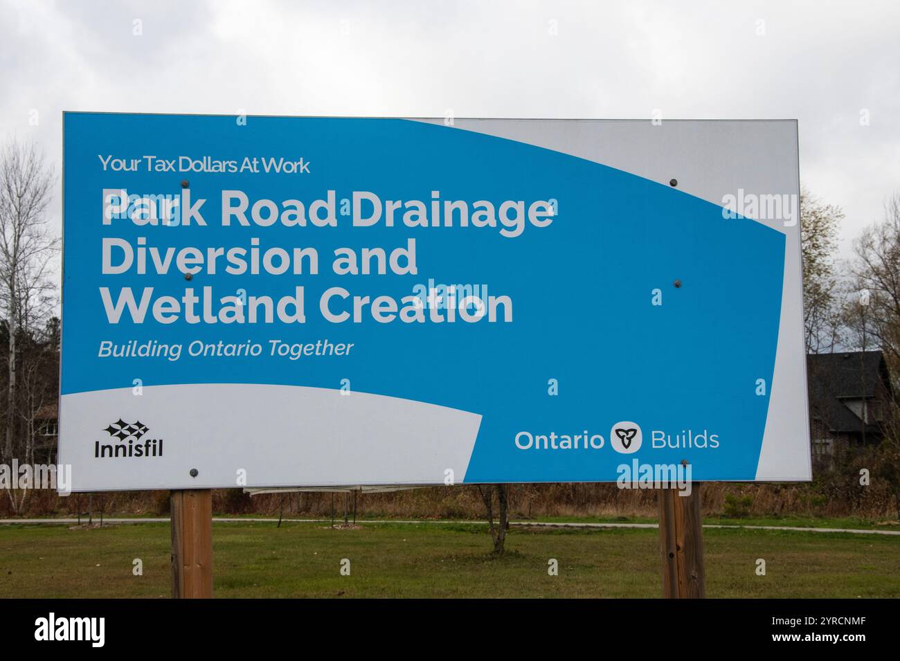 Park road drainage diversion and wetland creation sign at Innisfil ...
