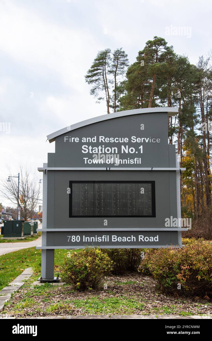Fire Station 1 sign on Innisfil Beach Road in Innisfil, Ontario, Canada ...