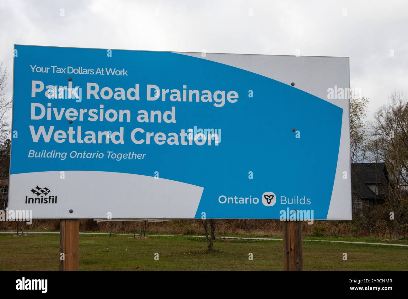 Park road drainage diversion and wetland creation sign at Innisfil ...