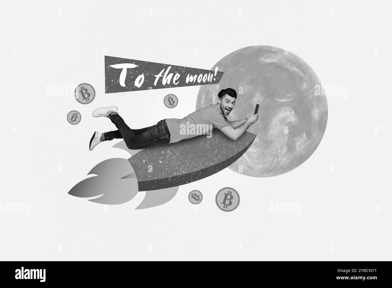 Collage 3d image of pinup pop retro sketch of funny smiling guy riding ...