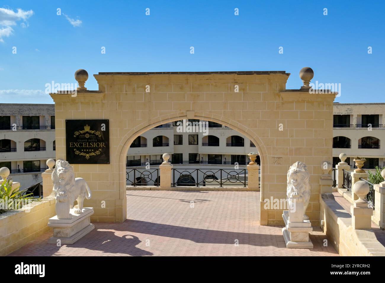 Valletta, Malta - 3 August 2024: Entrance to the Grand Hotel Excelsior ...