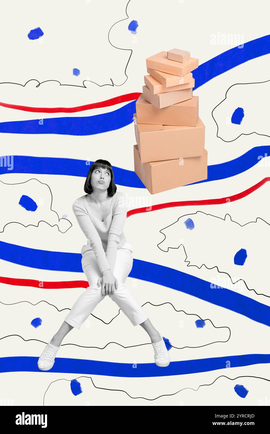 Trend artwork poster composite sketch image collage of young lady sit ...