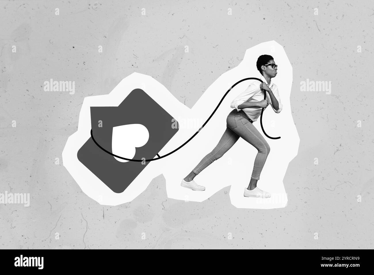 Creative abstract collage template graphics image of lady guy dragging ...