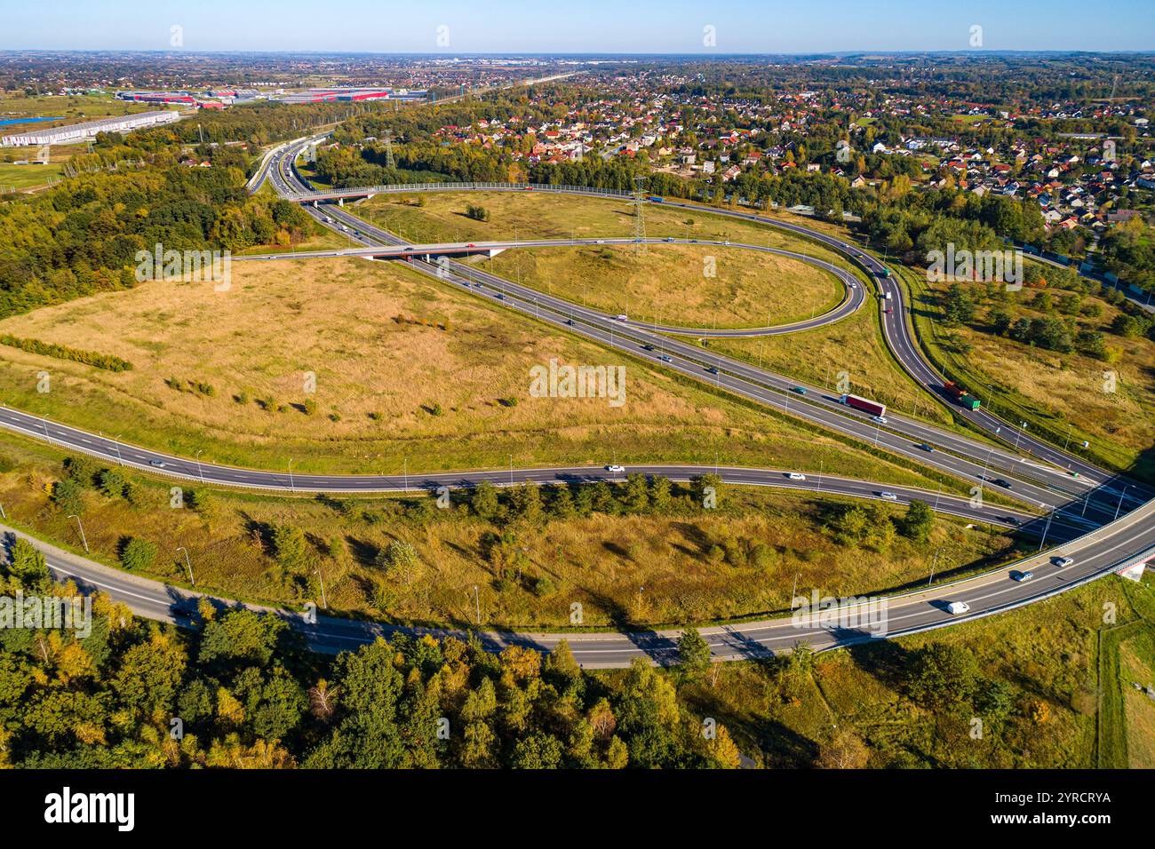 Cracow, Poland - November 6, 2024: Aerial view of beltway route south ...