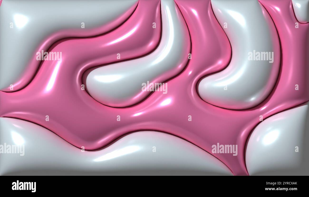 Pink inflated wavy shapes with smooth shiny surface on grey background ...
