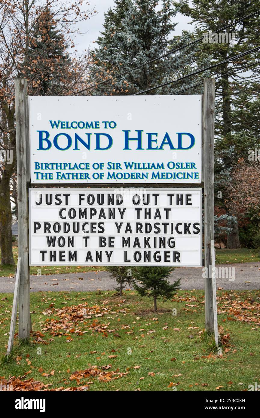 Welcome to Bond Head and funny yardsticks signs on ON 27 in Ontario ...