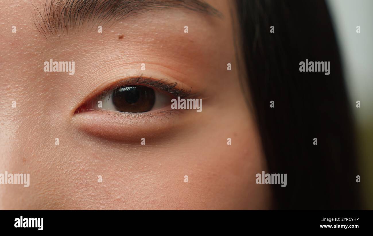 Extreme close up female dark eyes details Asian woman girl korean ...
