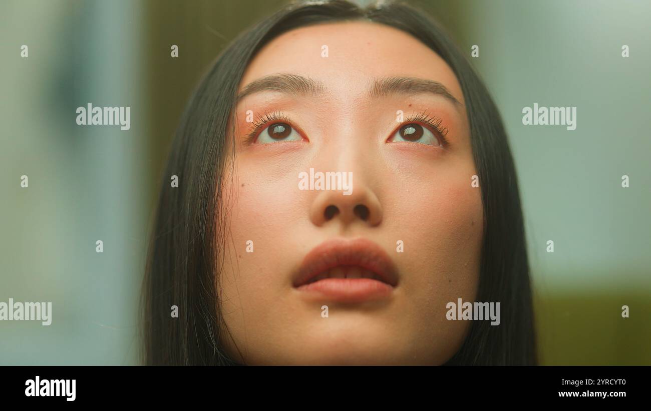 Asian woman face smile Chinese Korean ethnic girl gen z student ...