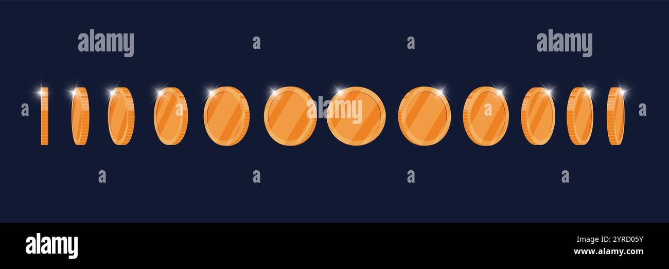 Rotating bronze coin displayed from different angles for gaming app ...