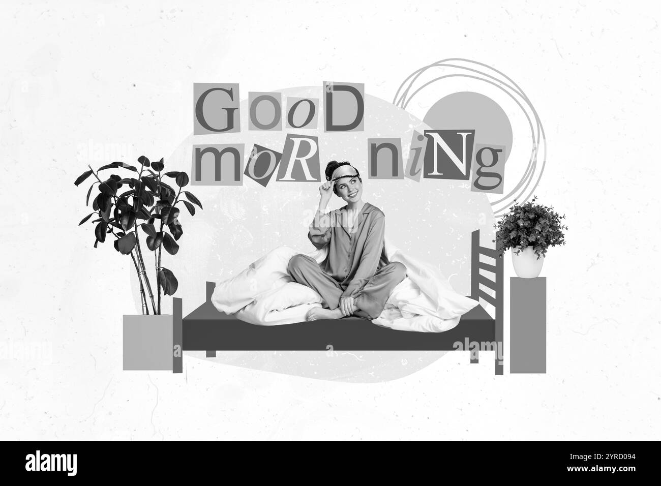 Creative abstract collage template graphics image of happy smiling lady ...