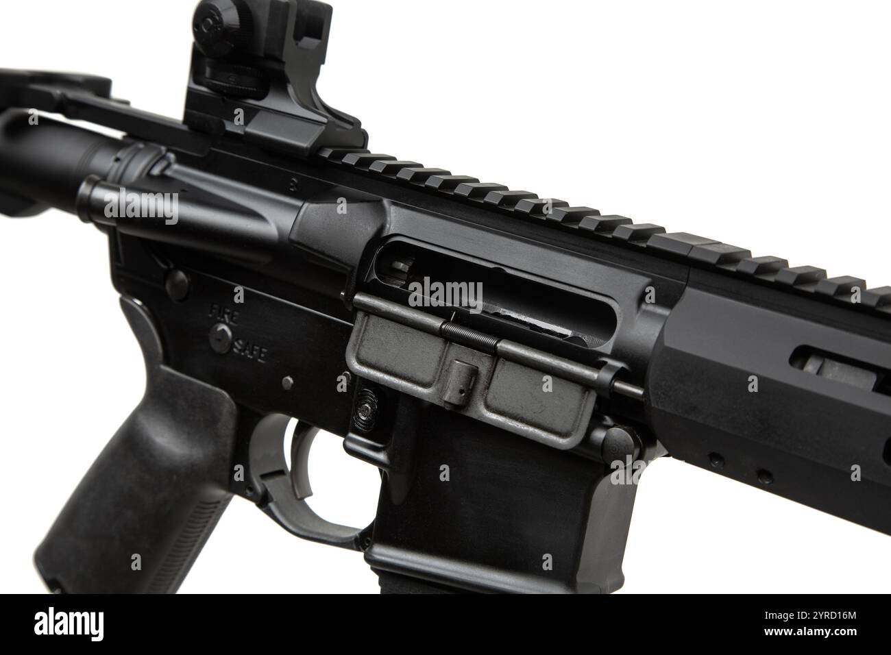 Modern AR-style rifle with a lightweight modular design, black matte ...