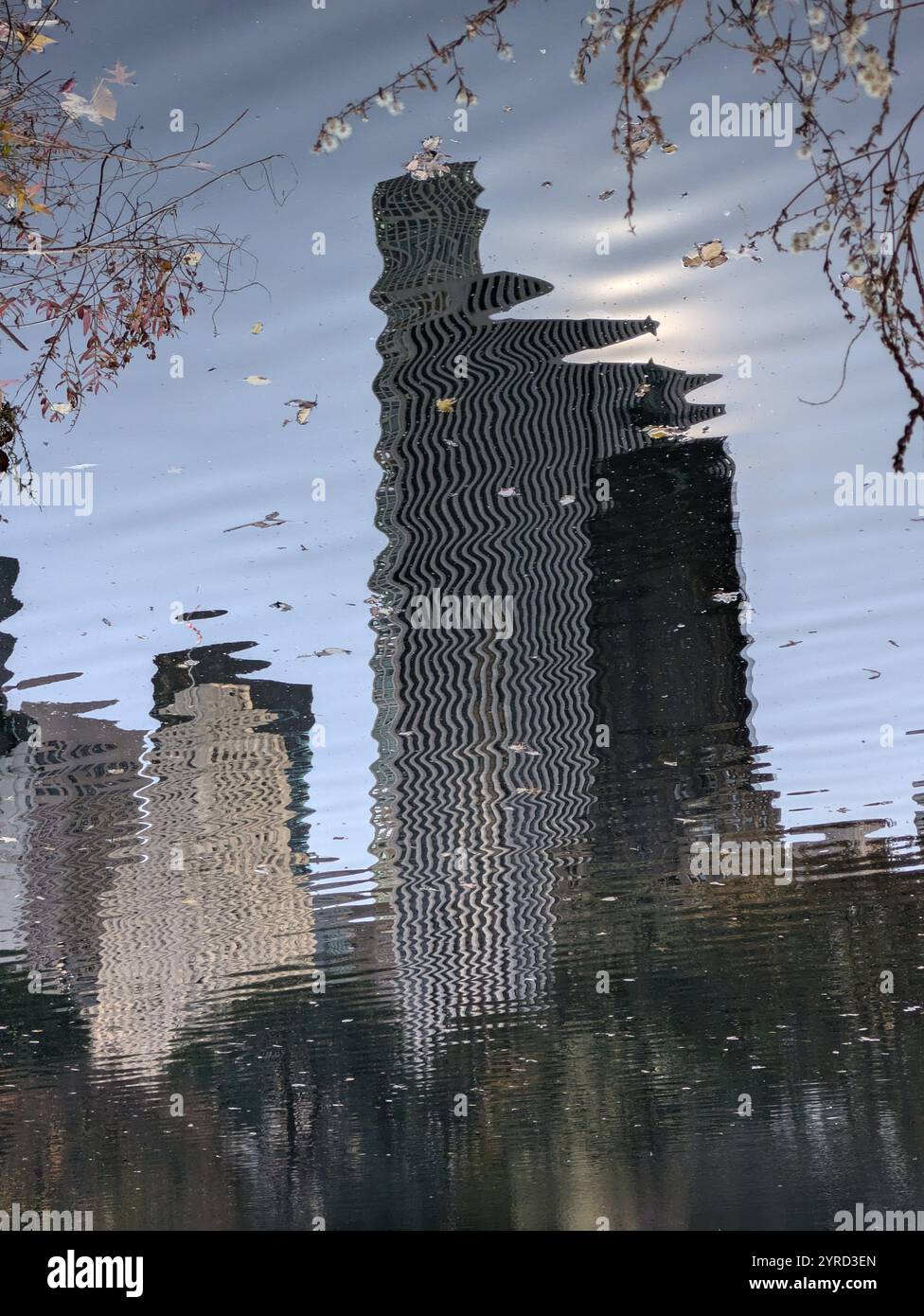 Buildings reflected in water at central park pond Stock Photo - Alamy