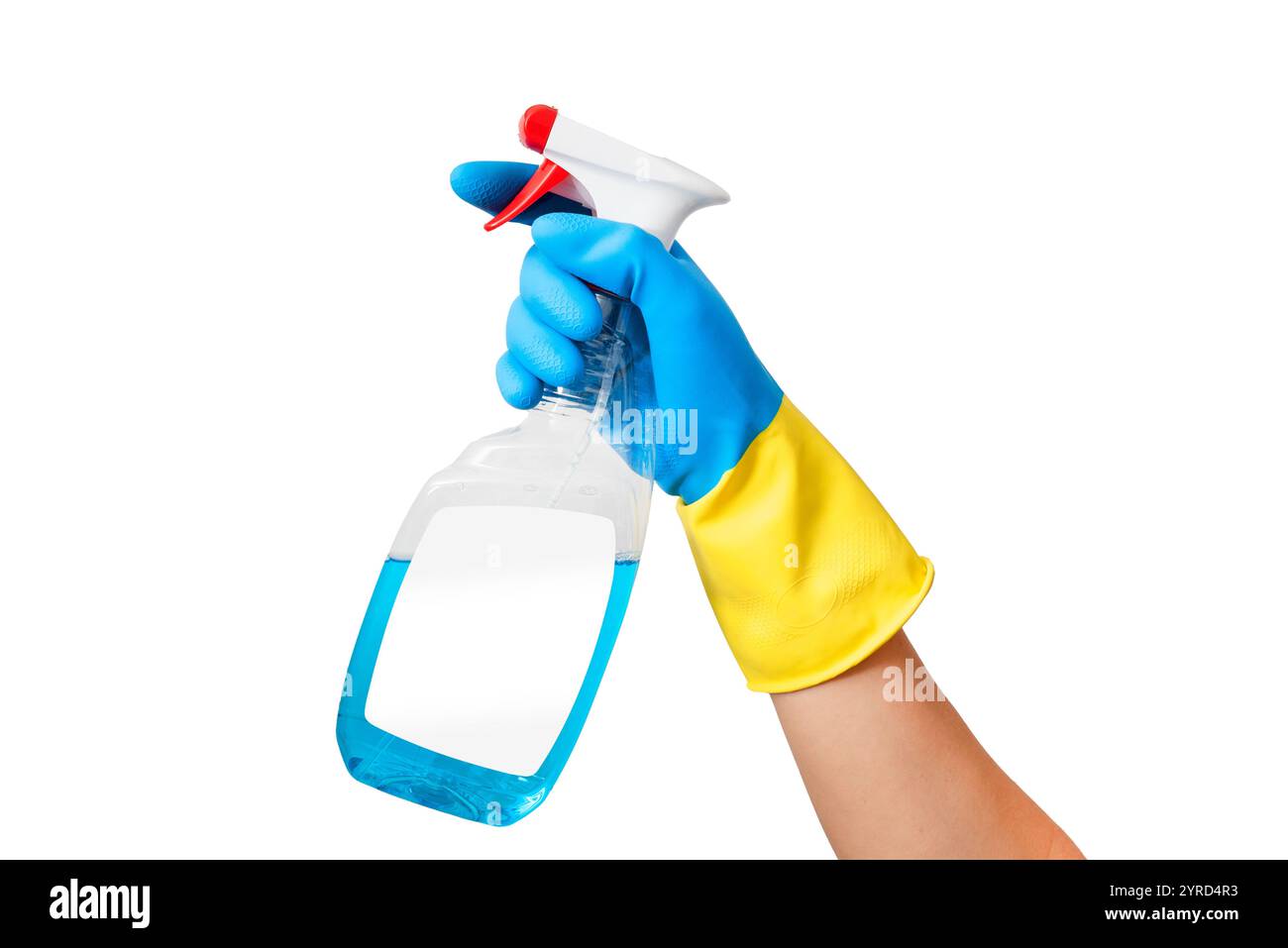 Cleaning services, hand with spray bottle isolated on white background ...