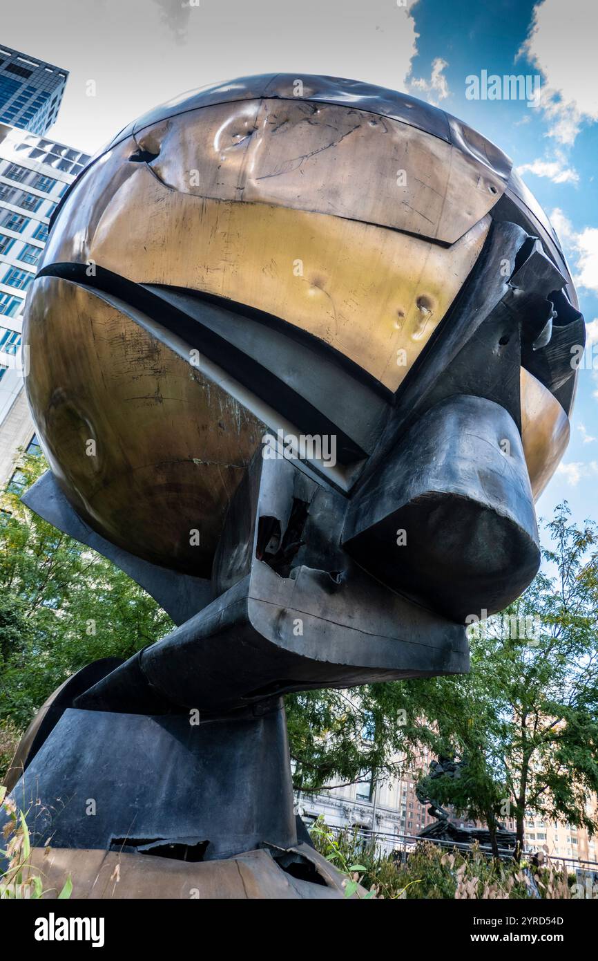 The Sphere, 25-foot (7.6 m) high, cast bronze sculpture by German ...