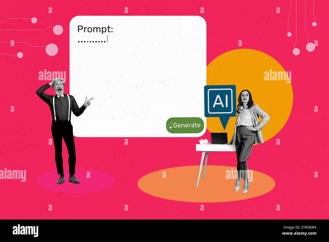 Composite photo collage of two serious old woman man colleagues table ...