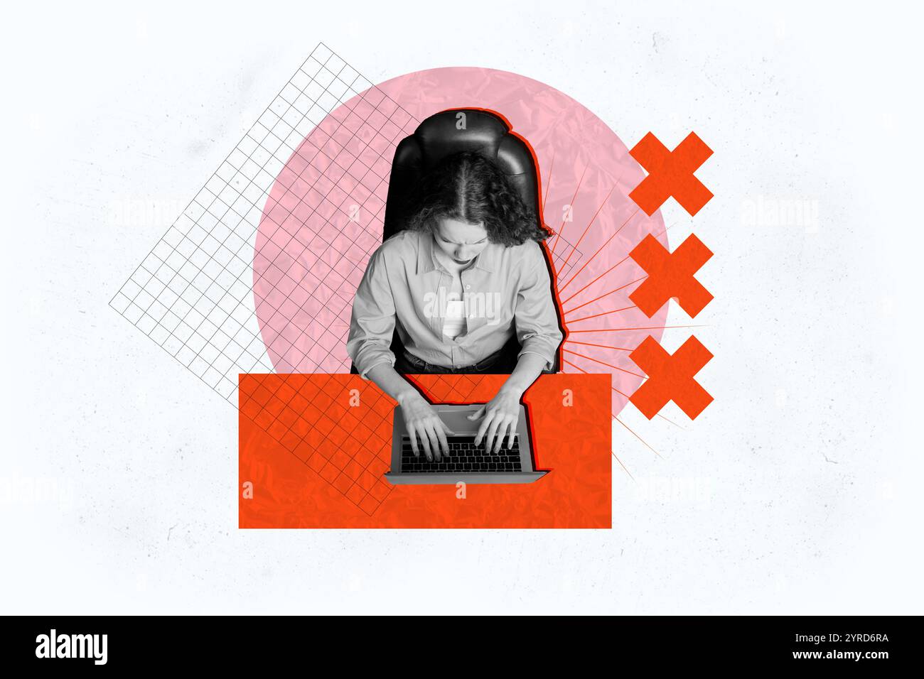 Composite photo collage of angry it master girl type laptop cross ...