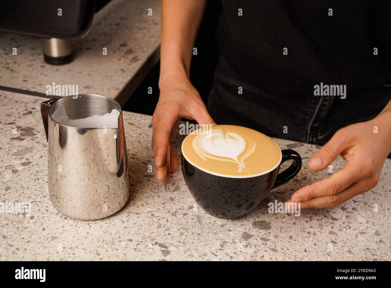 Latte Art, Designs drawn with steamed milk in hot fresh rich coffee in ...