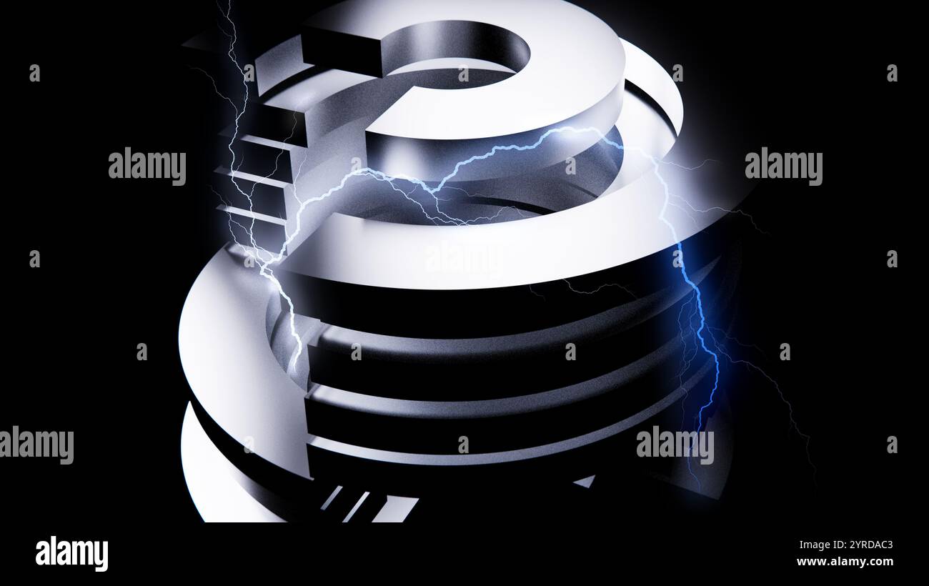 Abstract reactor core, sliced metal rings with electric zap, tube shape ...