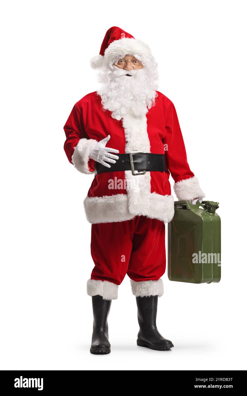 Santa Claus holding a jerrycan isolated on white background Stock Photo ...