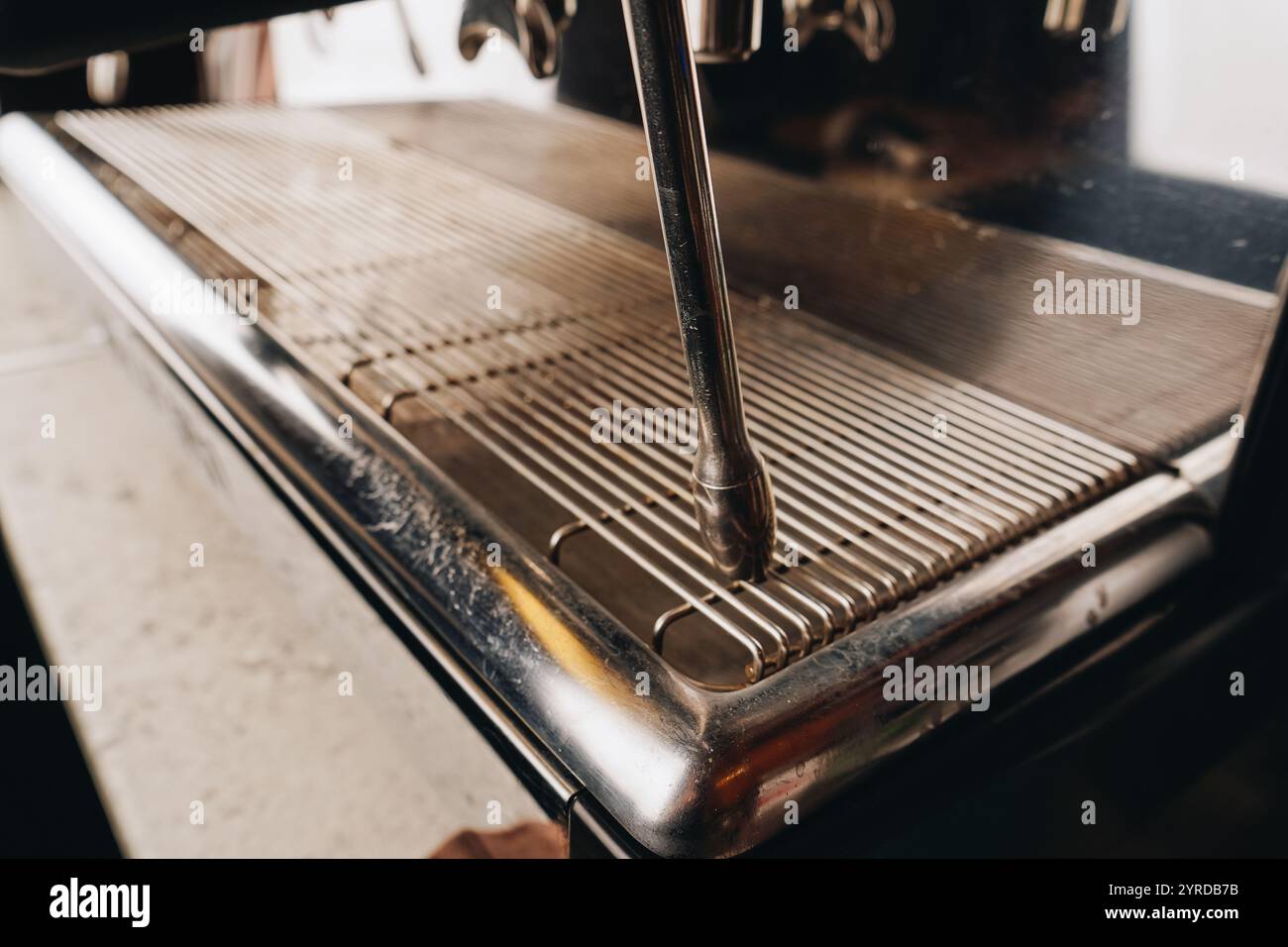Steam from the preparation of the coffee machine. Before making coffee ...
