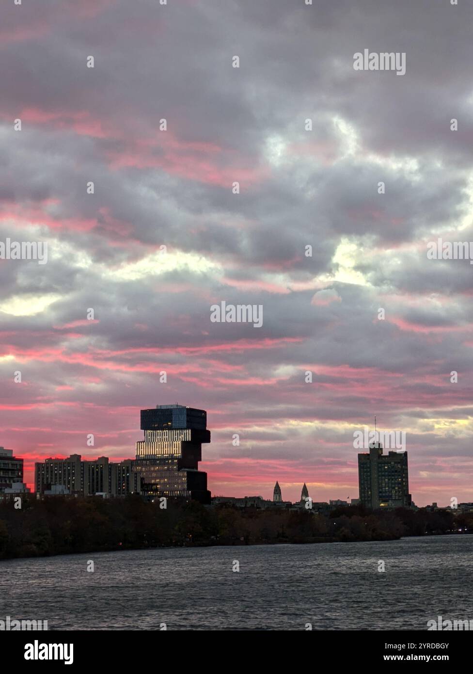 Boston skyline with pink sunset from charles river bridge Stock Photo ...
