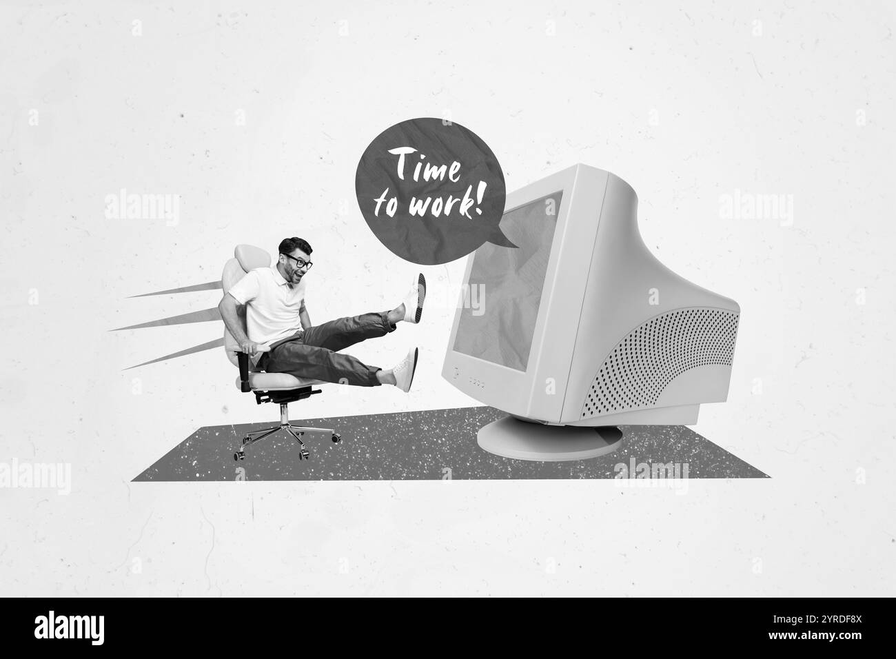Creative abstract collage template graphics image of funky funny worker ...