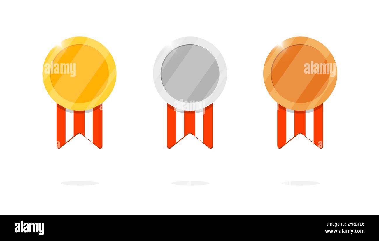 Gold silver bronze blank medal reward set and striped ribbon for video ...