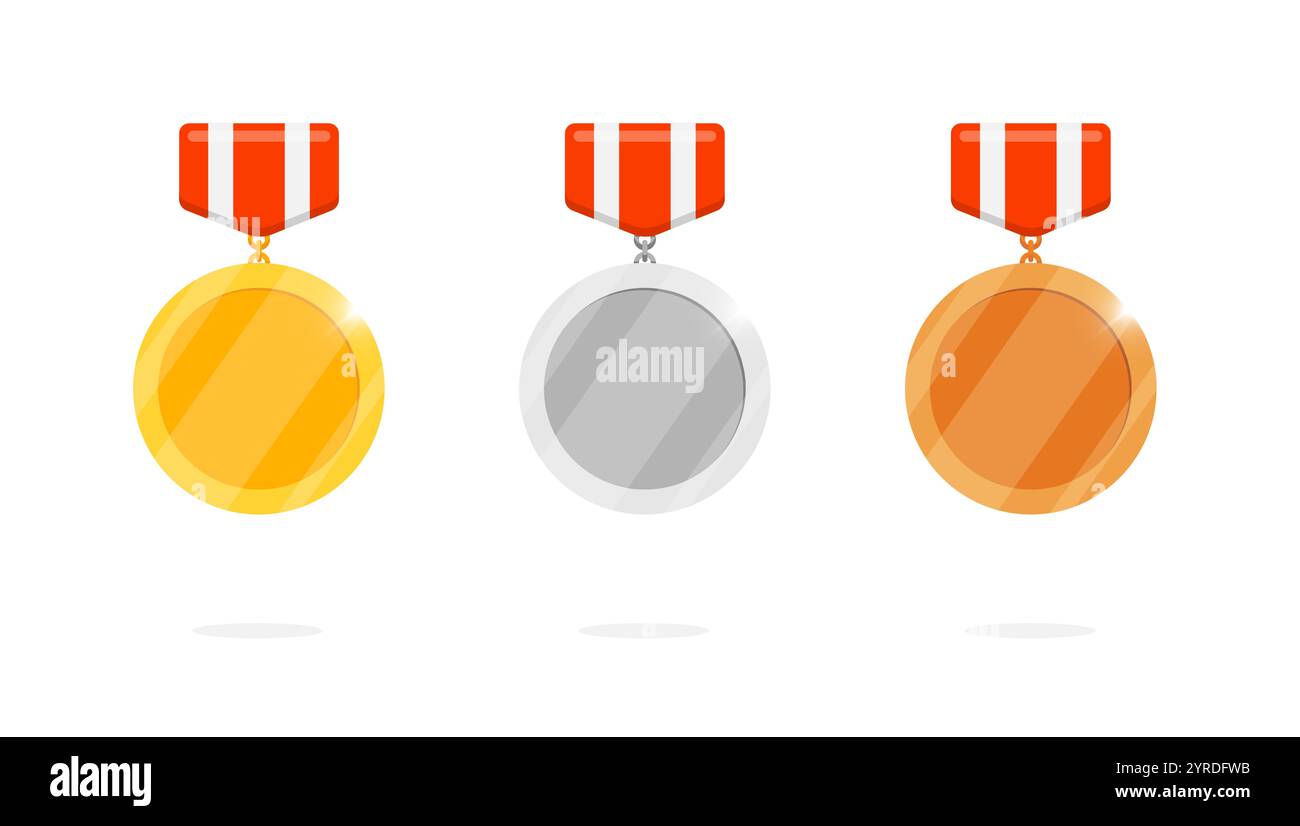 Gold silver bronze blank medal coin set and striped ribbon for video ...