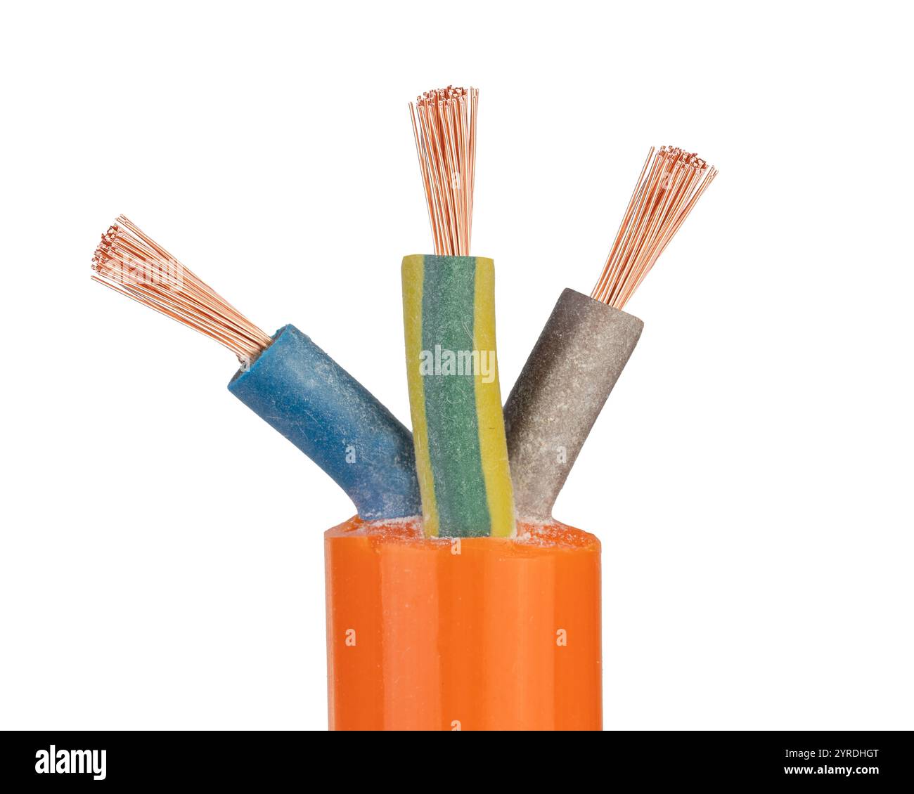 Exposed Copper Wires in Orange Cable Stock Photo - Alamy