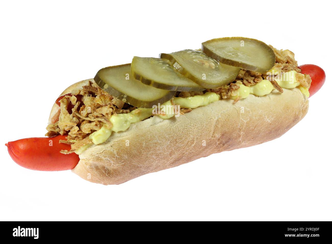 fresh Danish style hot dog with traditional red sausage isolated on ...
