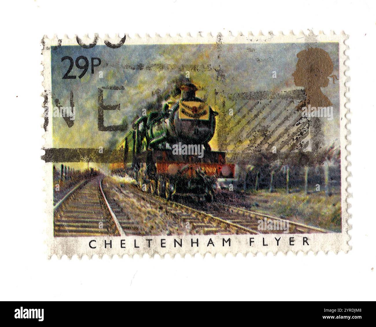 A vintage postage stamp from Great Britain featuring the Cheltenham ...