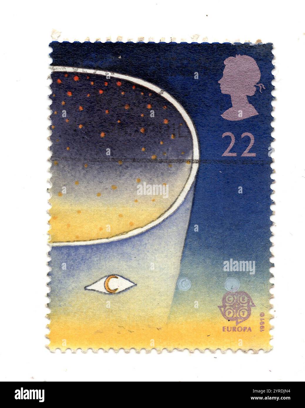 A vintage postage stamp from Great Britain featuring Man Looking at ...