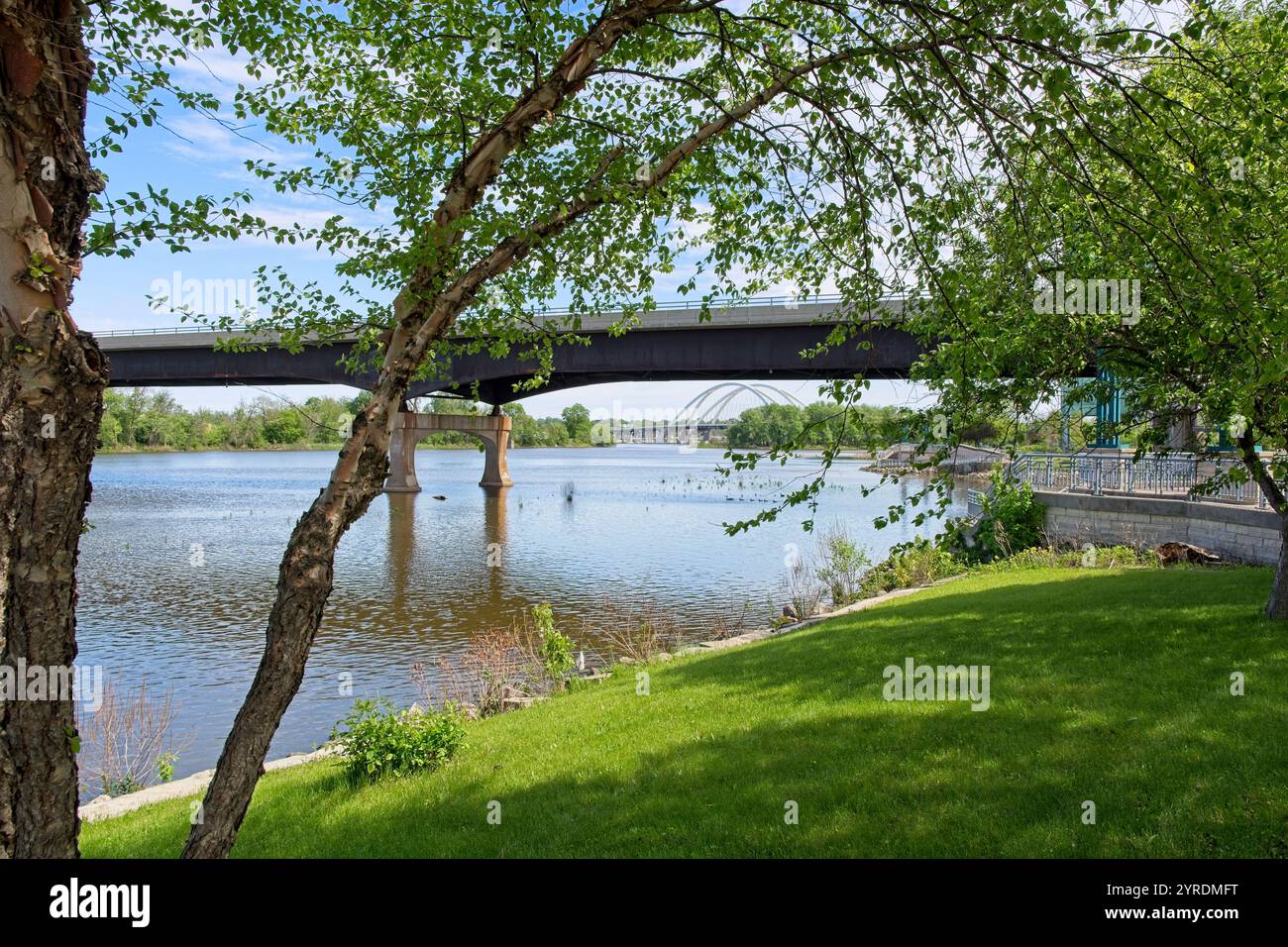 Distant view of the Twin Arch bridges across the Mississippi River from ...