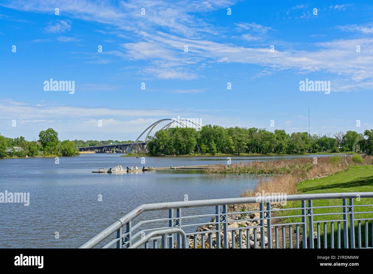 Twin Arch bridges across the Mississippi River view from riverbank ...