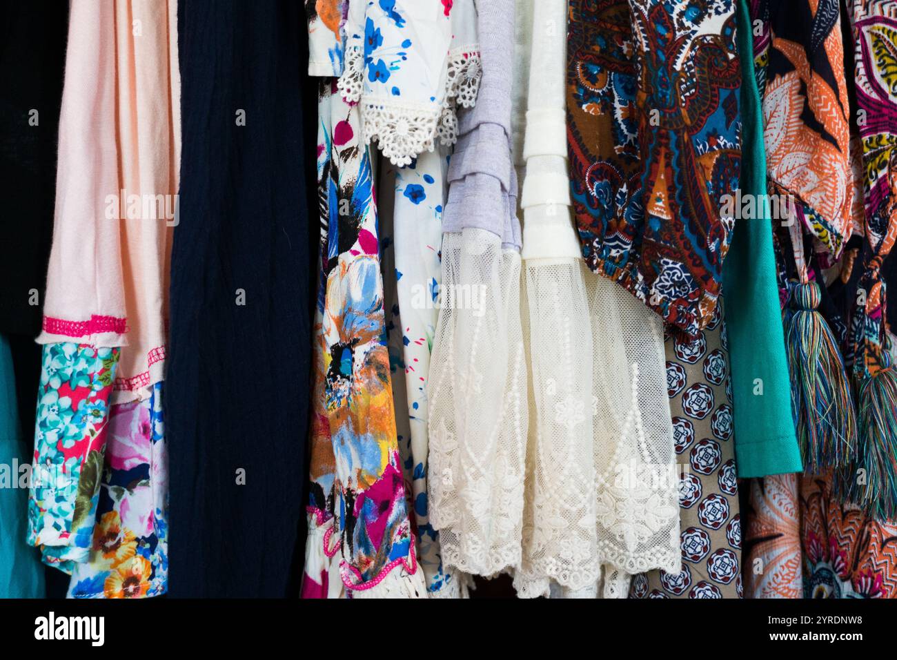 Colorful Women’s Clothing Rack with Patterns and Textures Stock Photo ...