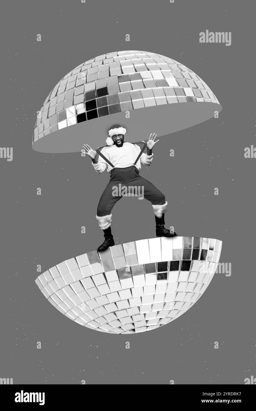 Vertical creative photo collage of good mood man dressed santa claus ...