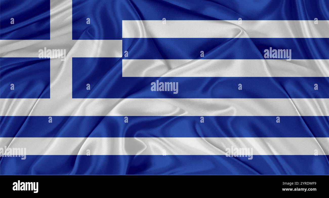 Close up of flag of Greece with cloth texture . Realistic Greece flag ...