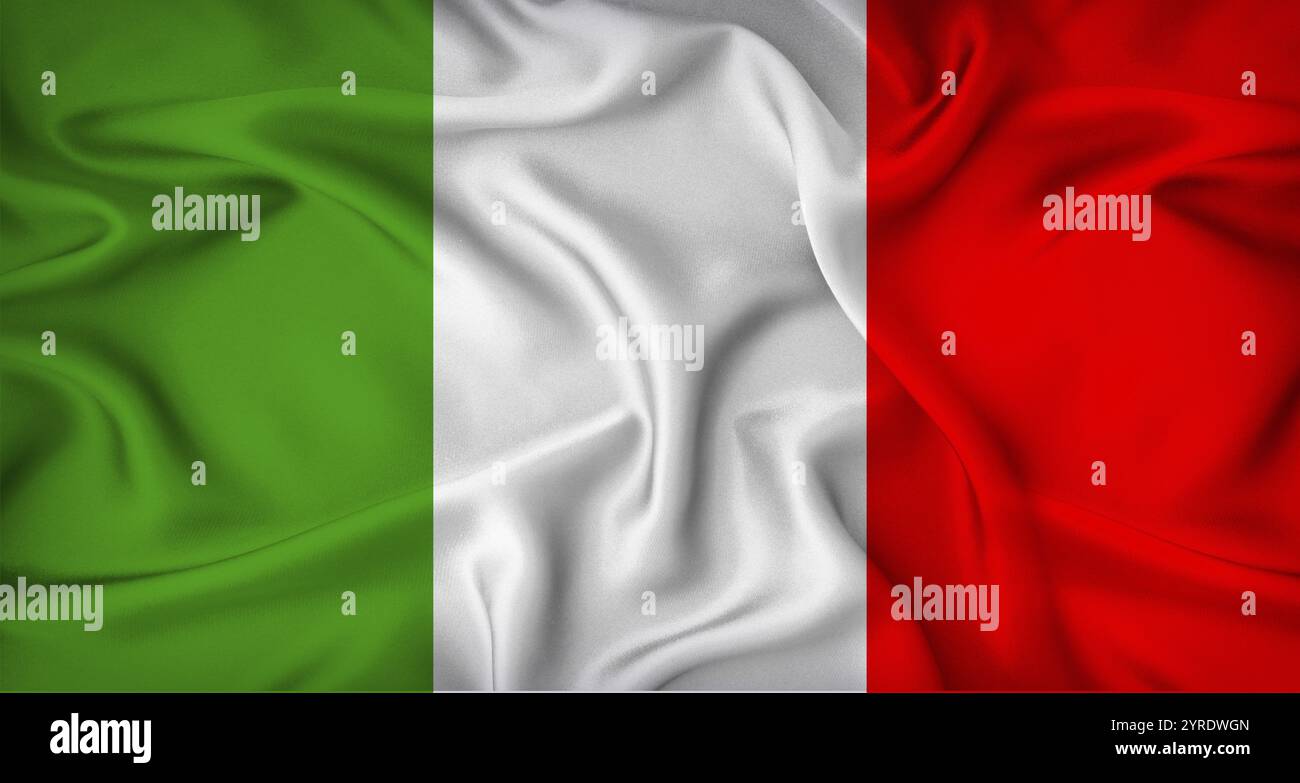 Realistic Italy flag waving. Close up of flag of Italy with cloth ...
