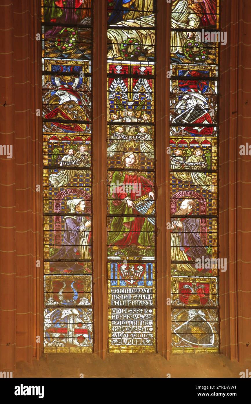 Colourful stained glass window by Alexander Linnemann 1901 with patron ...